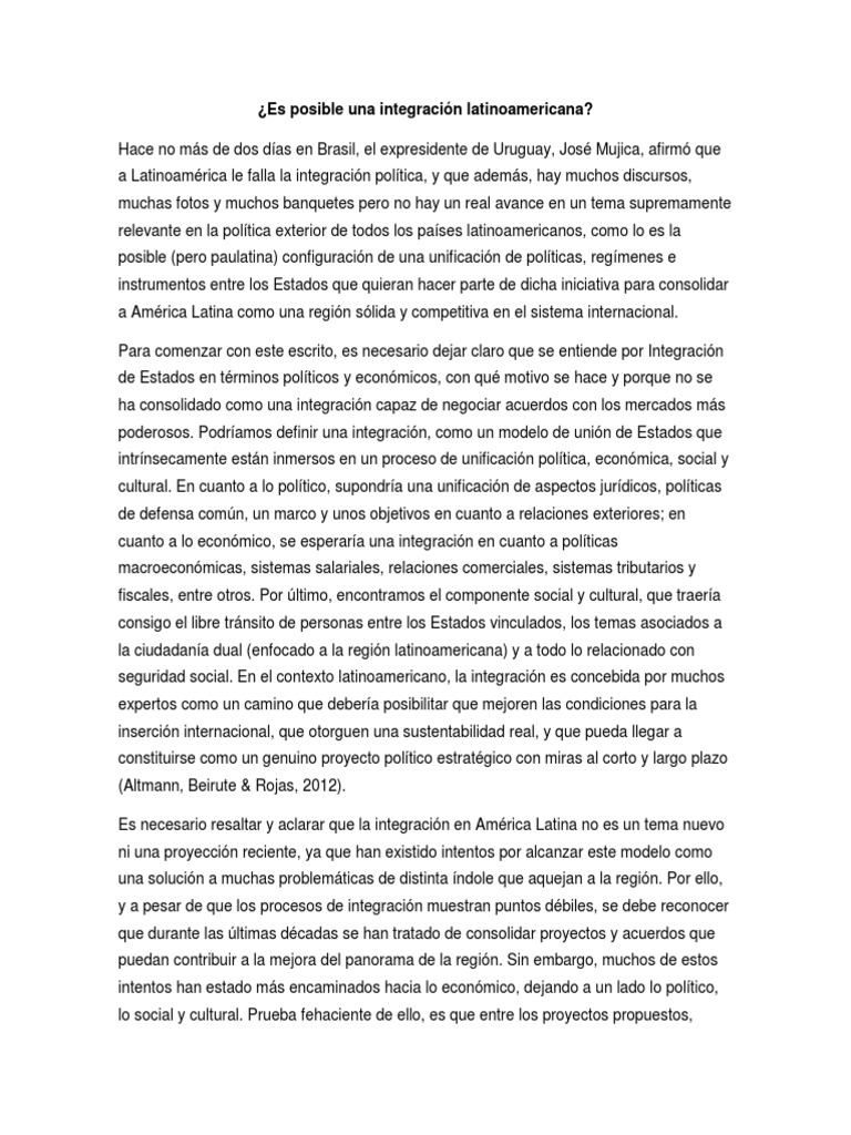 Ensayo Integración Latinoamericana | PDF | America latina | Gobierno