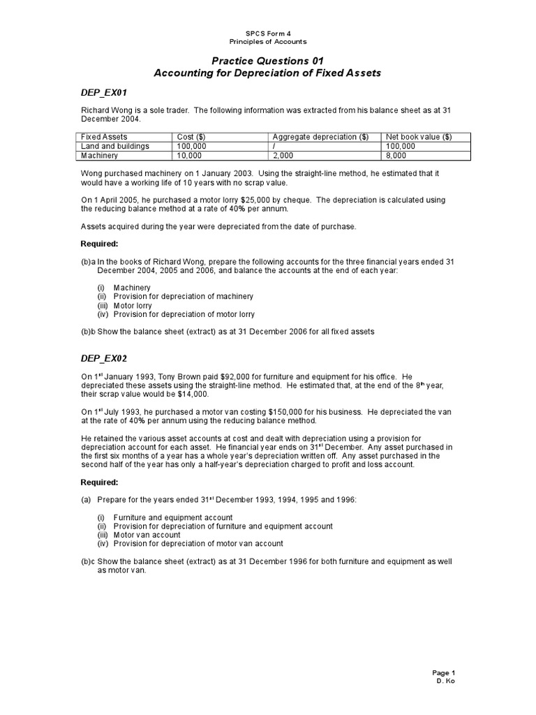 Exercises Depreciation01 | PDF | Depreciation | Balance Sheet