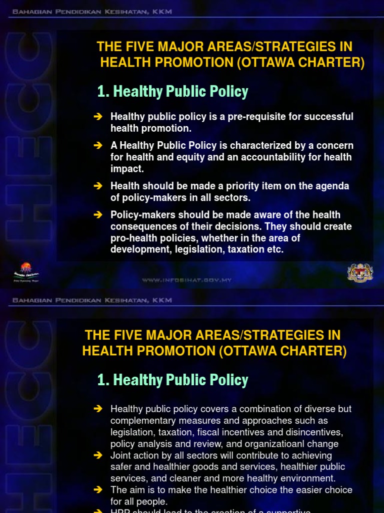Healthy Public Policy: The Five Major Areas/Strategies in Health ...