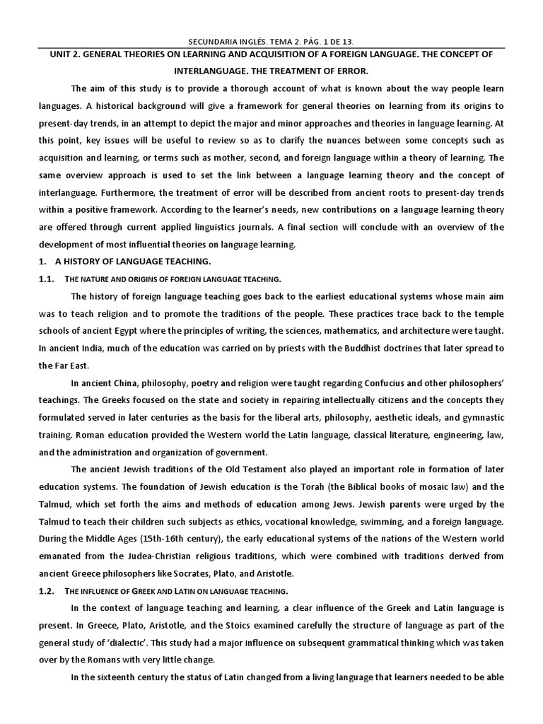 Tema 2 Oposiciones Secundaria Inglés | PDF | Second Language ...