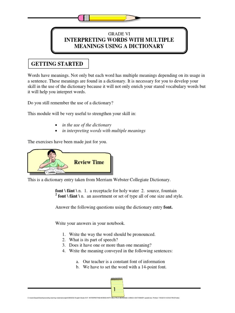 Interpreting Words With Multiple Meanings Using A Dictionary | PDF ...