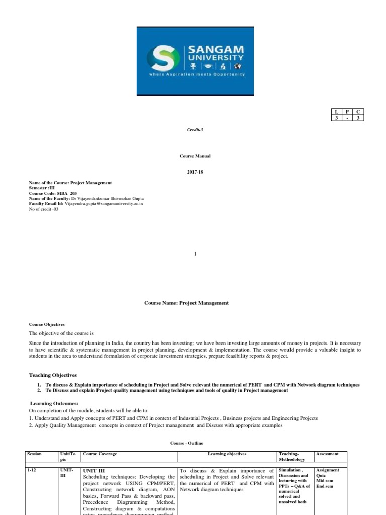 MBA 203 Project Management Course Manual | PDF | Project Management ...