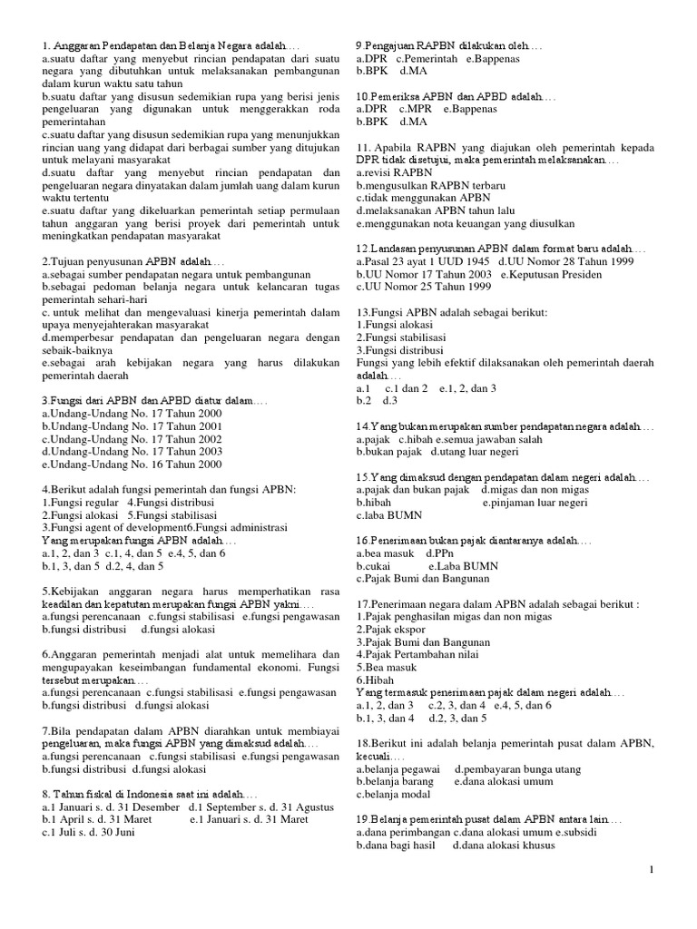 Apbn Apbd Soal Latihan | PDF