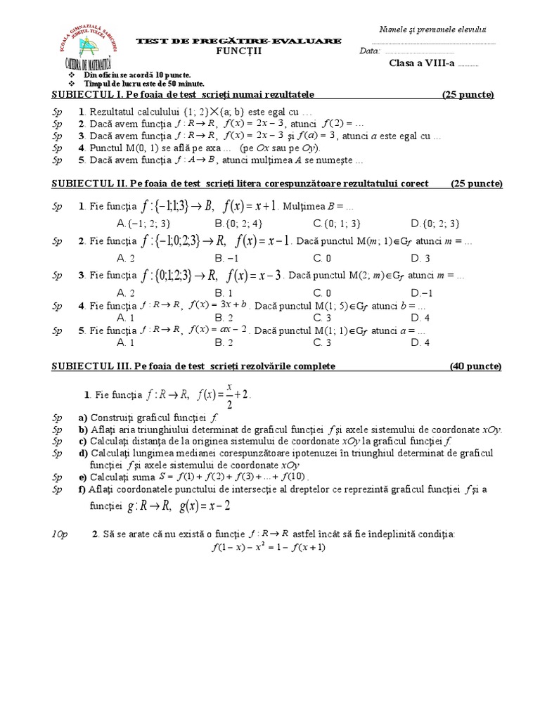 Functii Clasa 8 Matematica | PDF