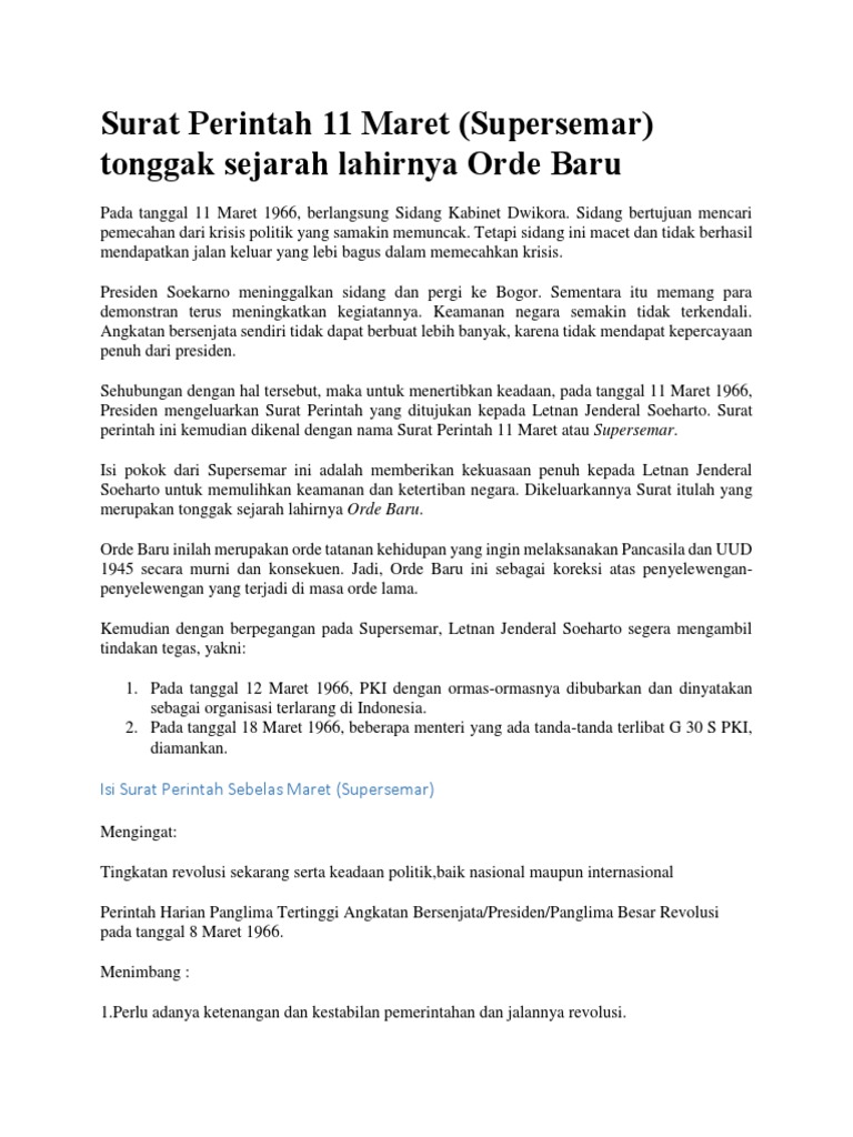 Surat Perintah 11 Maret (Supersemar) | PDF