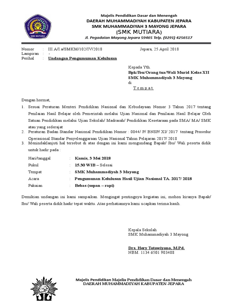 Surat Undangan Kelulusan | PDF