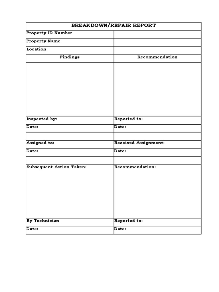 Breakdown/Repair Report: Property ID Number Property Name Location ...