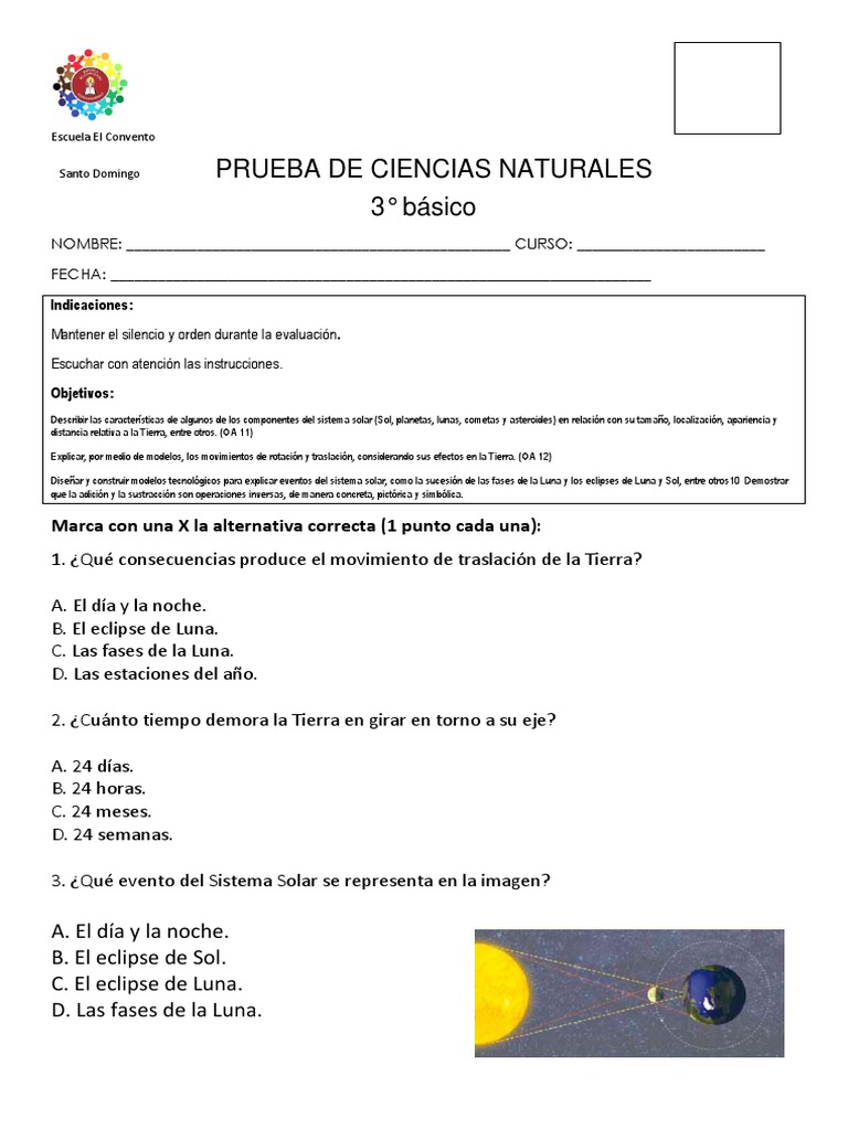 Prueba Del Sistema Solar Teachervision Evaluación Sistema Solar