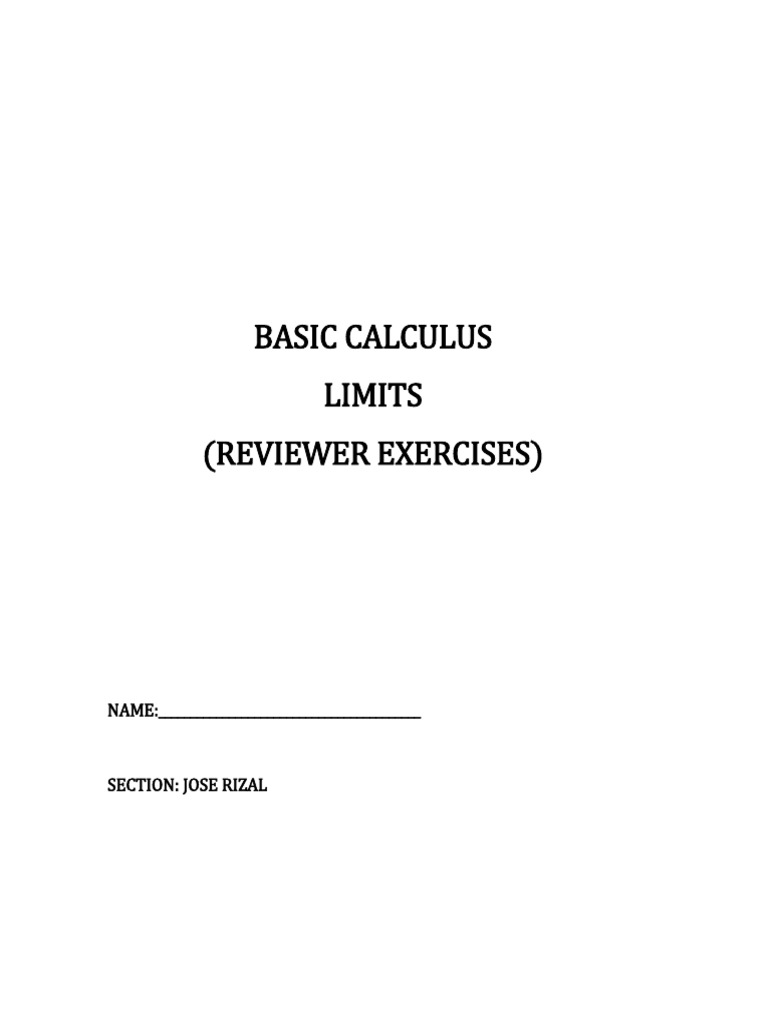 Basic Calculus Limits (Reviewer Exercises) : NAME | PDF