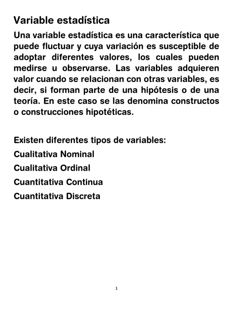 Tipos de Variables Estadísticas Explicadas | PDF | Cognición | Ciencia ...