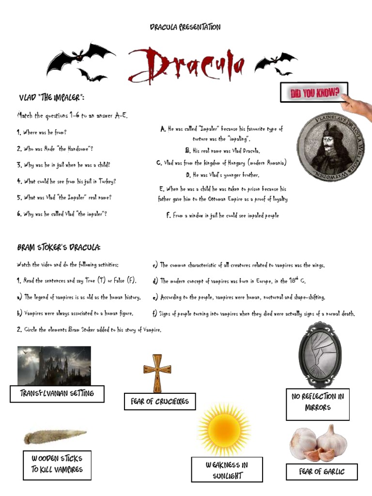 Prep 3 - Dracula Presentation (Student's Worksheet and Teacher's Notes ...