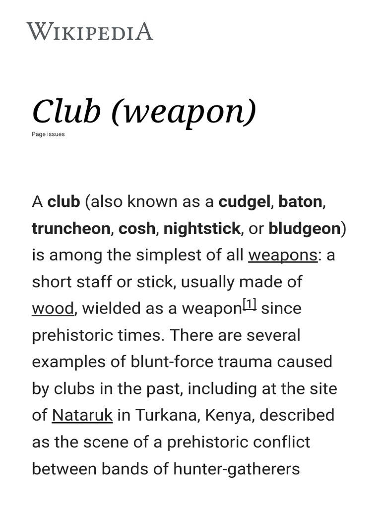 Club (Weapon) - Wikipedia | PDF | Military Equipment | Melee Weapons