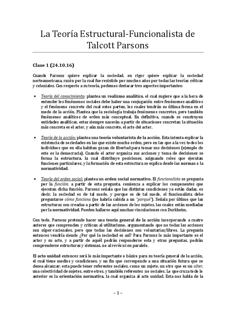 Resumen Prueba 3 Talcott Parsons | PDF | Teoría | Science