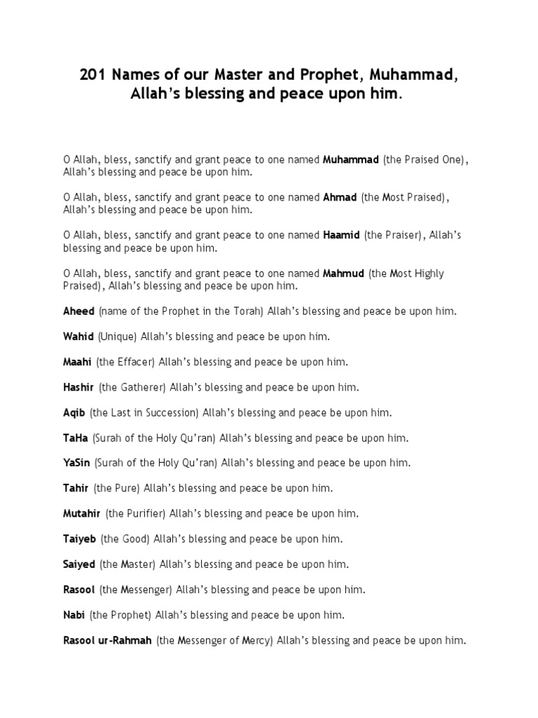 201 Names of Our Master and Prophet | PDF | Prophets And Messengers In ...