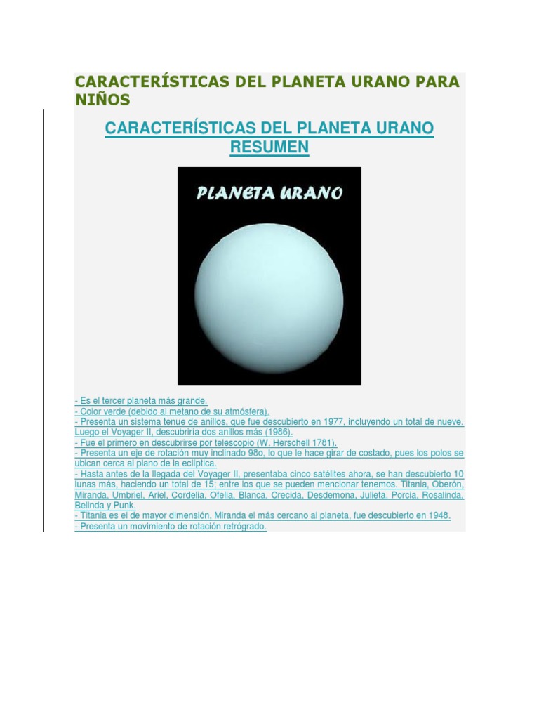 Características de Urano para Niños | PDF | Urano | Neptuno