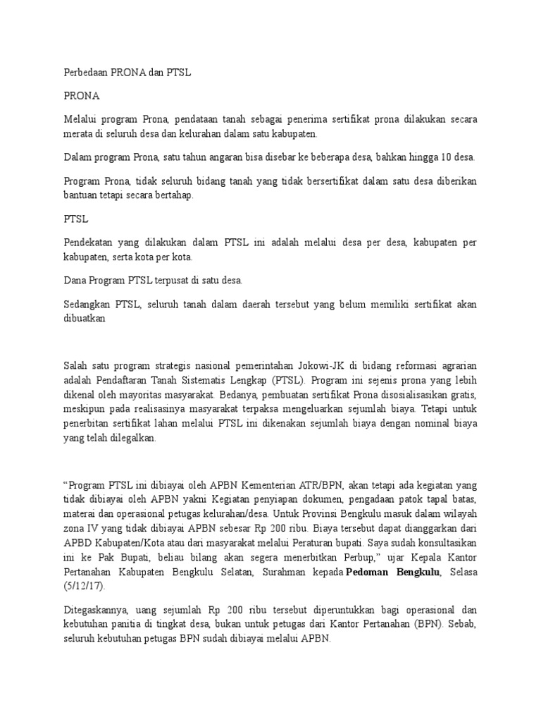 Perbedaan PRONA Dan PTSL | PDF