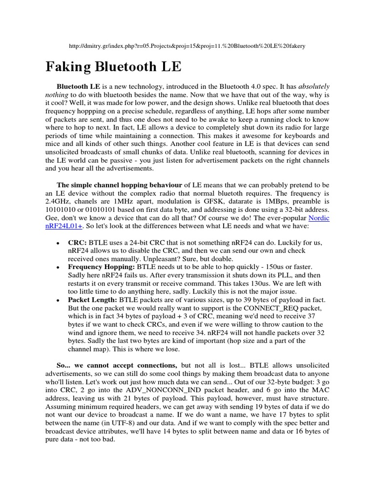Faking Bluetooth LE PDF | PDF | Bluetooth | Network Packet
