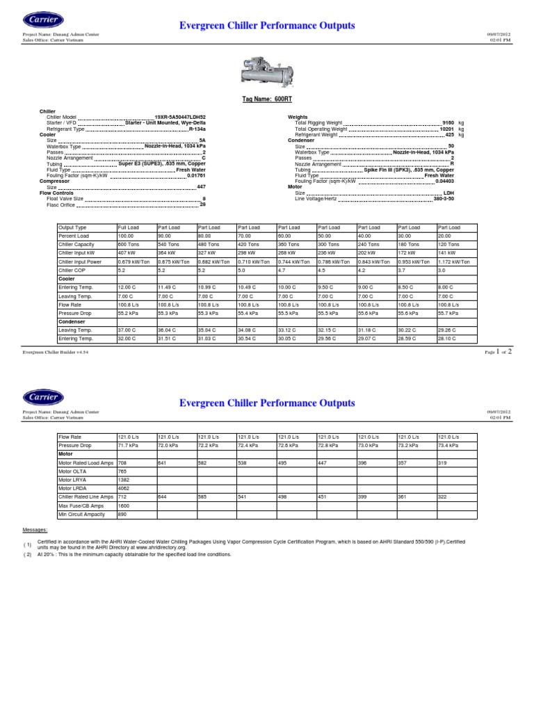 Evergreen Chiller Performance Data | PDF | Ton | Continuum Mechanics