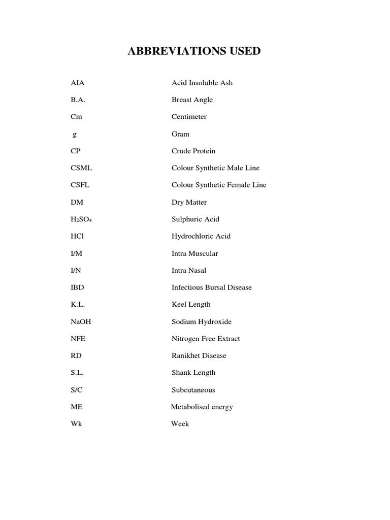 Common Abbreviations in Animal Science | PDF