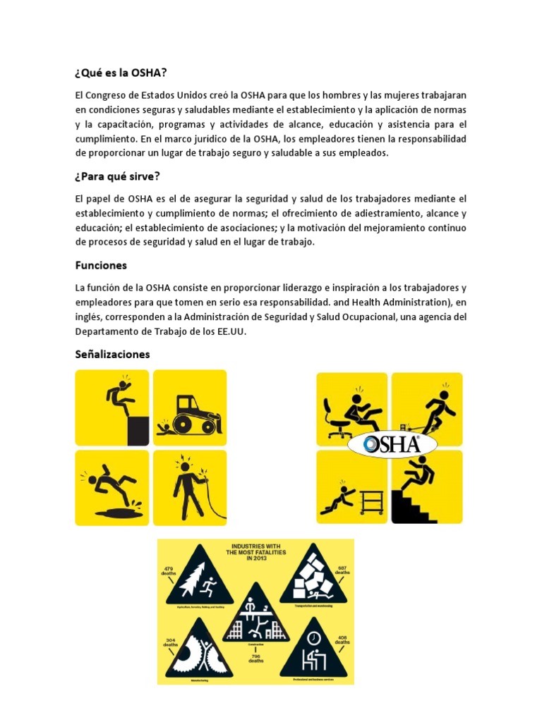 Qué Es La OSHA | PDF | Administración de Seguridad y Salud Ocupacional ...