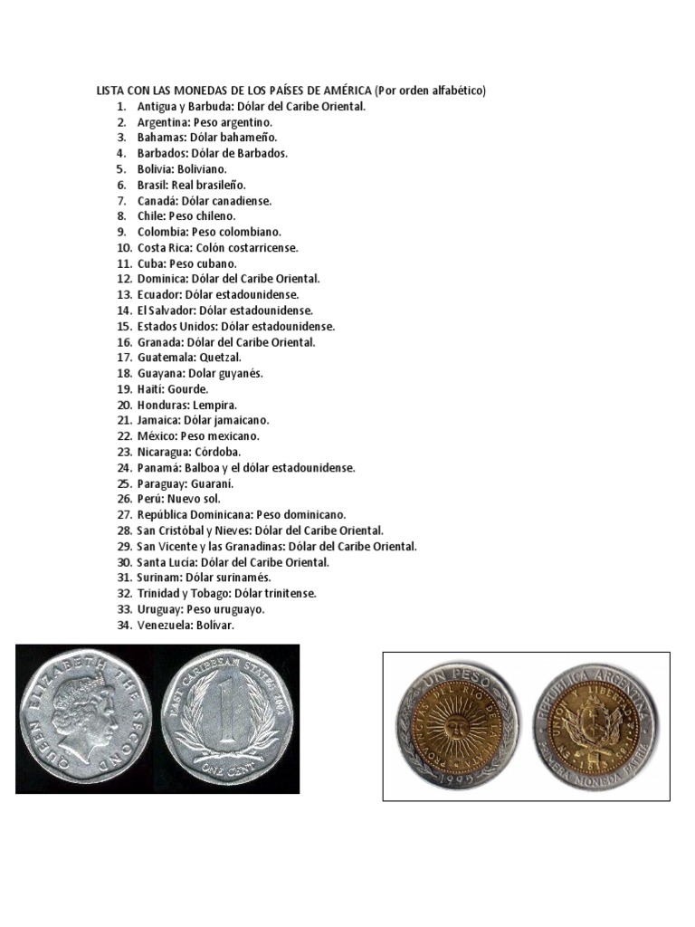 Monedas de Los Paises de America