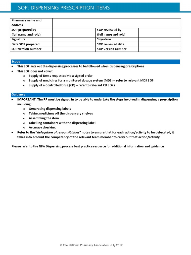 SOP - Dispensing Prescription Items - Website | PDF | Prescription ...
