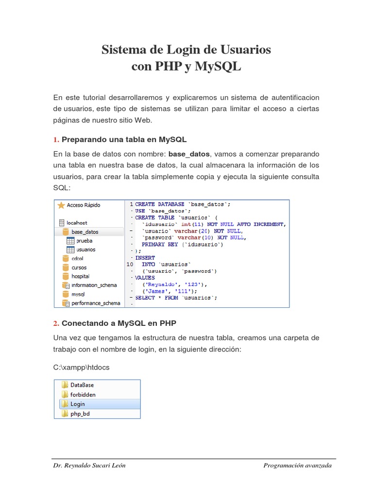 Sistema de Login de Usuarios en PHP y MySQL | PDF | Php | Mi sql