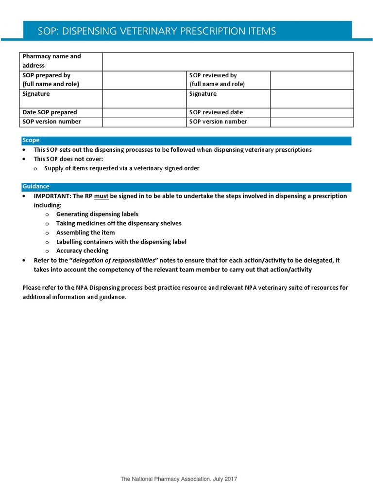 Veterinary Prescription Dispensing SOP | PDF | Medical Prescription ...