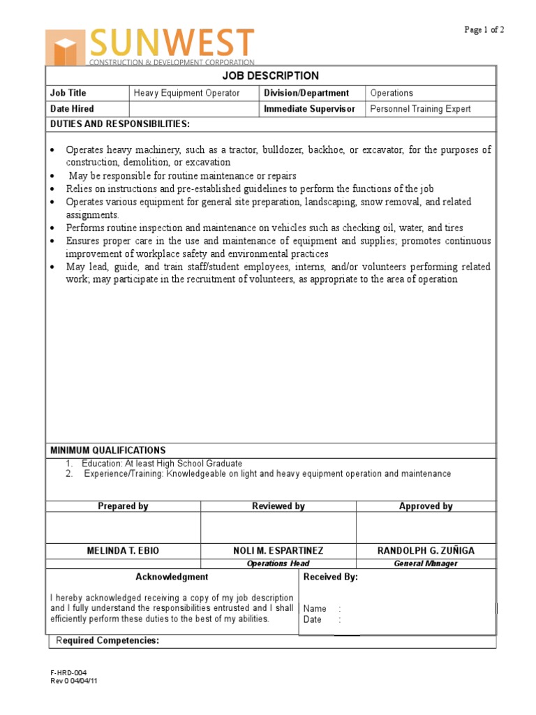 Heavy Equipment Operator | PDF | Heavy Equipment | Competence (Human ...