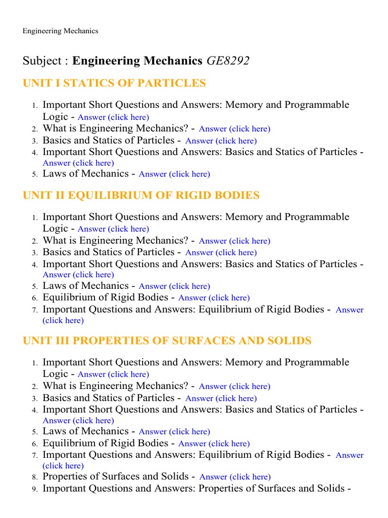 Engineering Mechanics - Lecture Notes, Study Material and Important ...