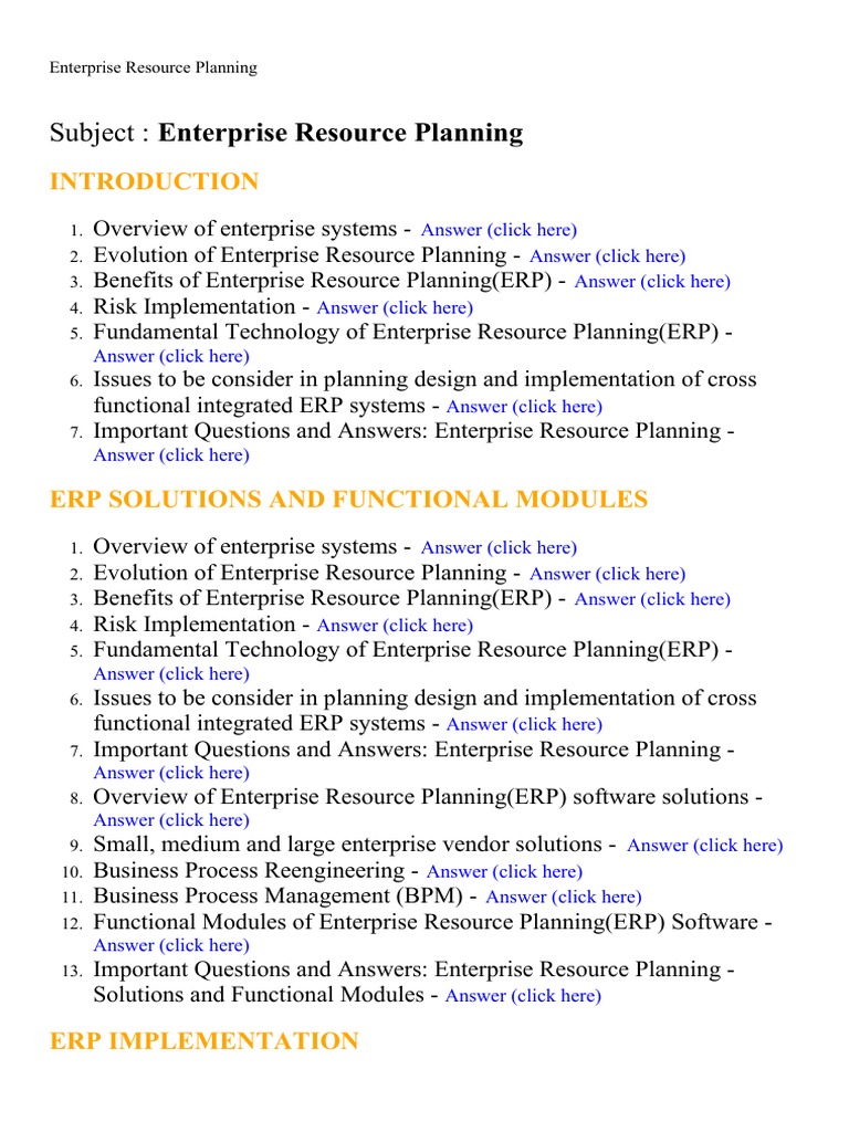 Enterprise Resource Planning - Lecture Notes, Study Material and ...