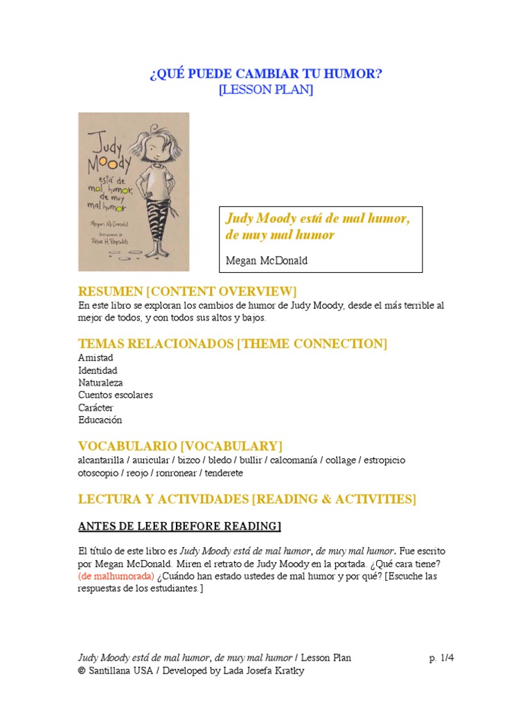 Judy Moody Esta de Mal Humor LP Guia PDF | PDF | Artes del Lenguaje y ...