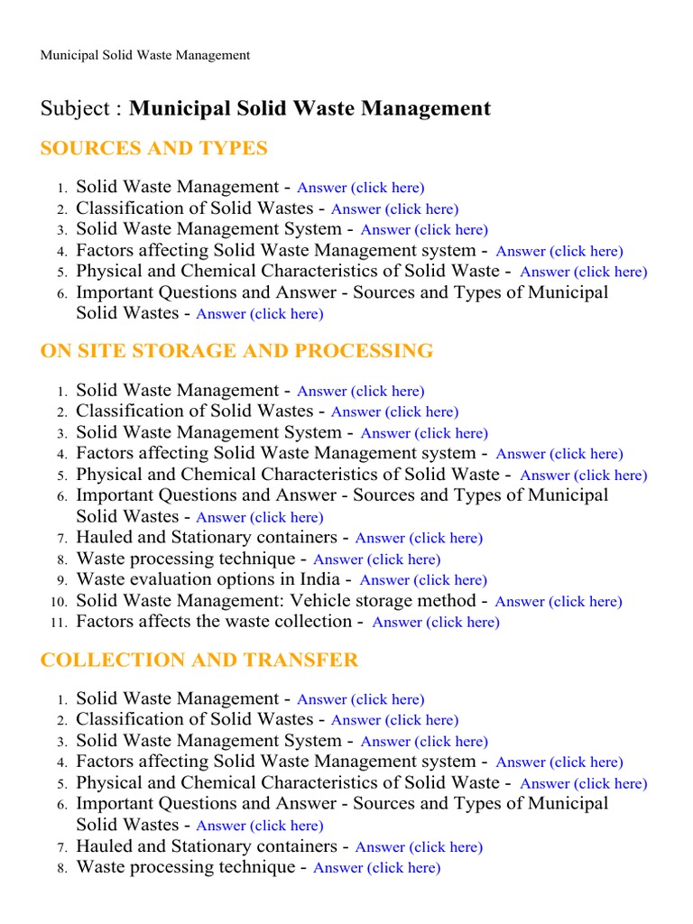 Municipal Solid Waste Management - Lecture Notes, Study Material and ...
