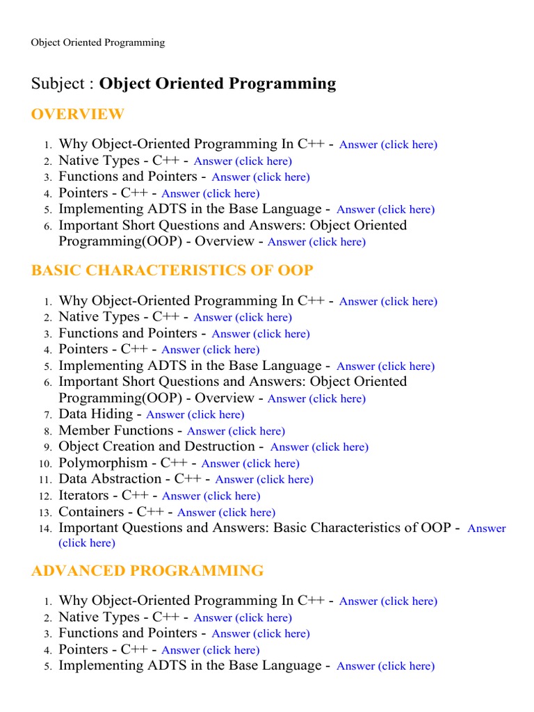 Object Oriented Programming - Lecture Notes, Study Material and ...