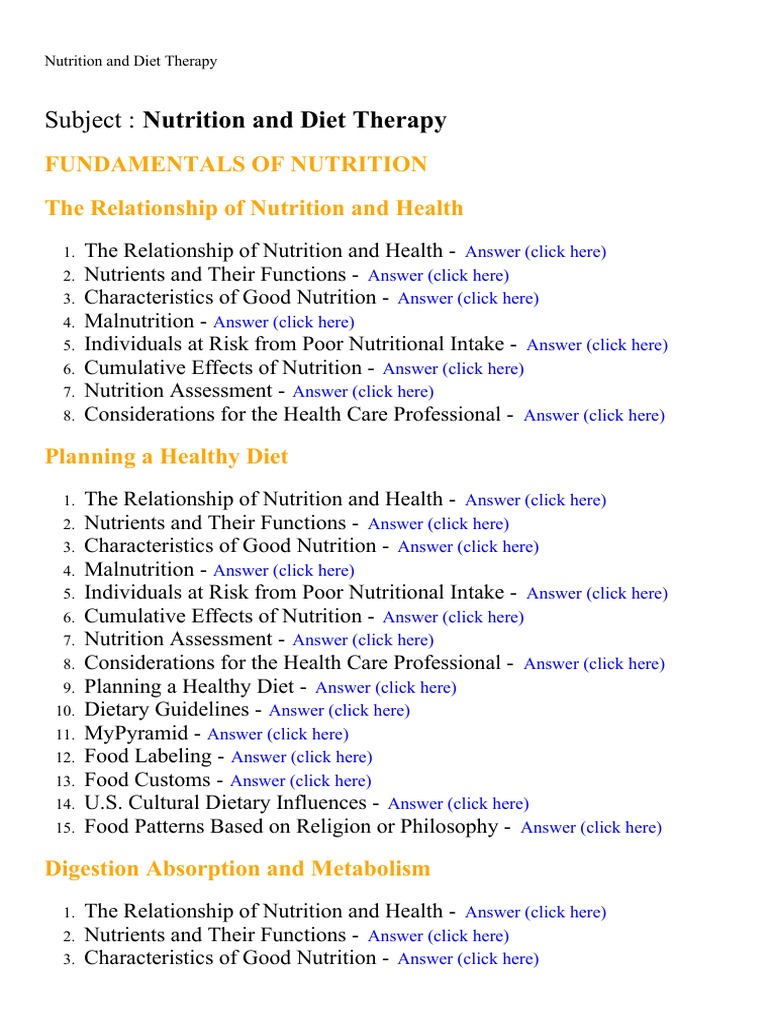 Nutrition and Diet Therapy - Lecture Notes, Study Material and ...