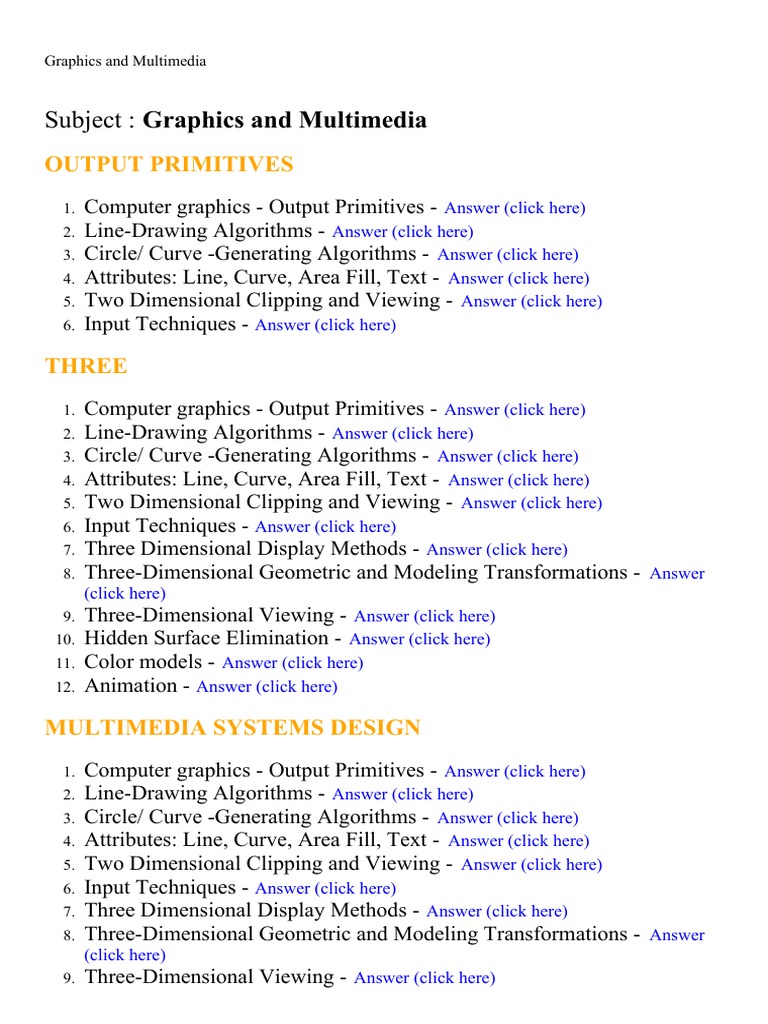 Graphics and Multimedia - Lecture Notes, Study Material and Important ...