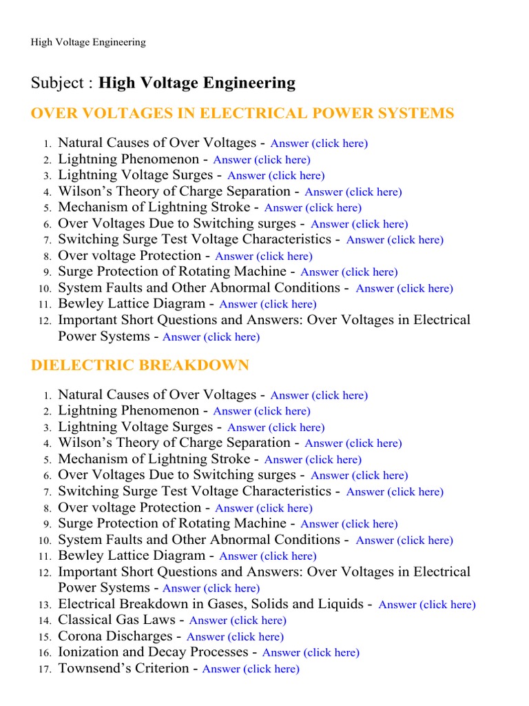 High Voltage Engineering - Lecture Notes, Study Material and Important ...