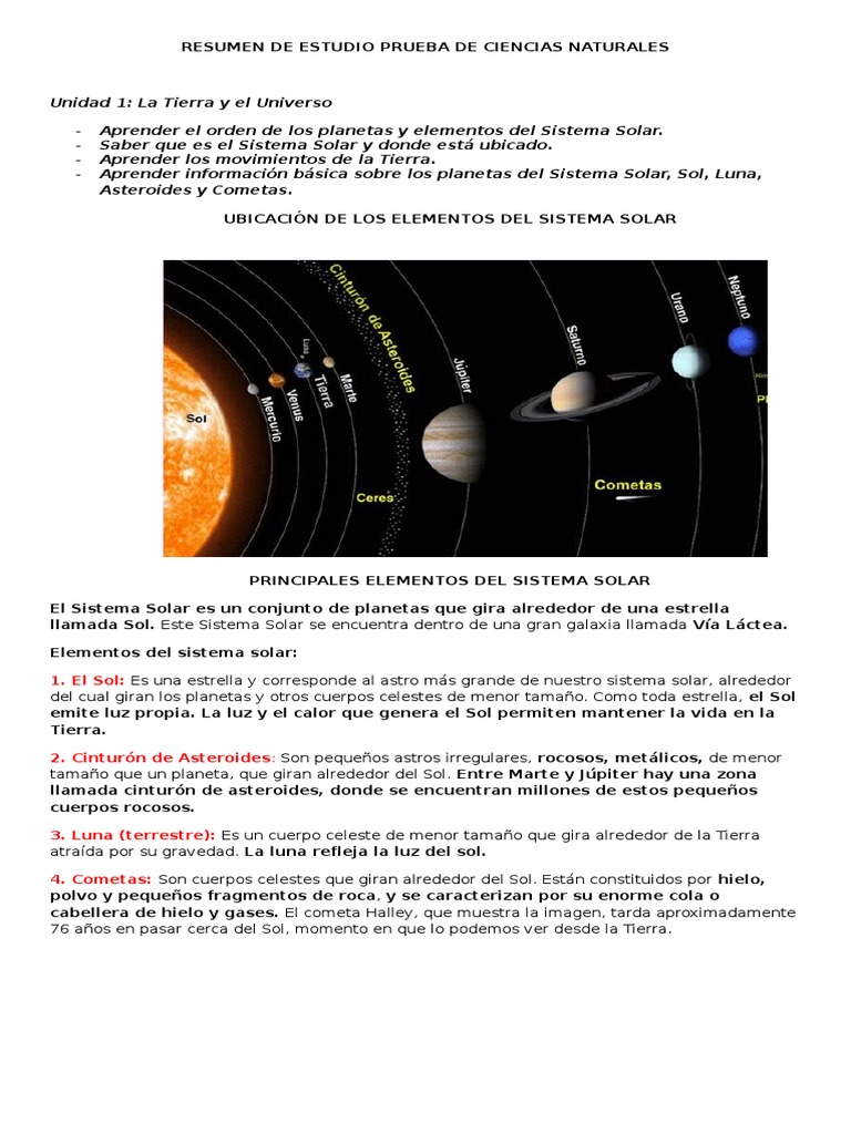Resumen de Sistema Solar | PDF | Sistema solar | Planetas