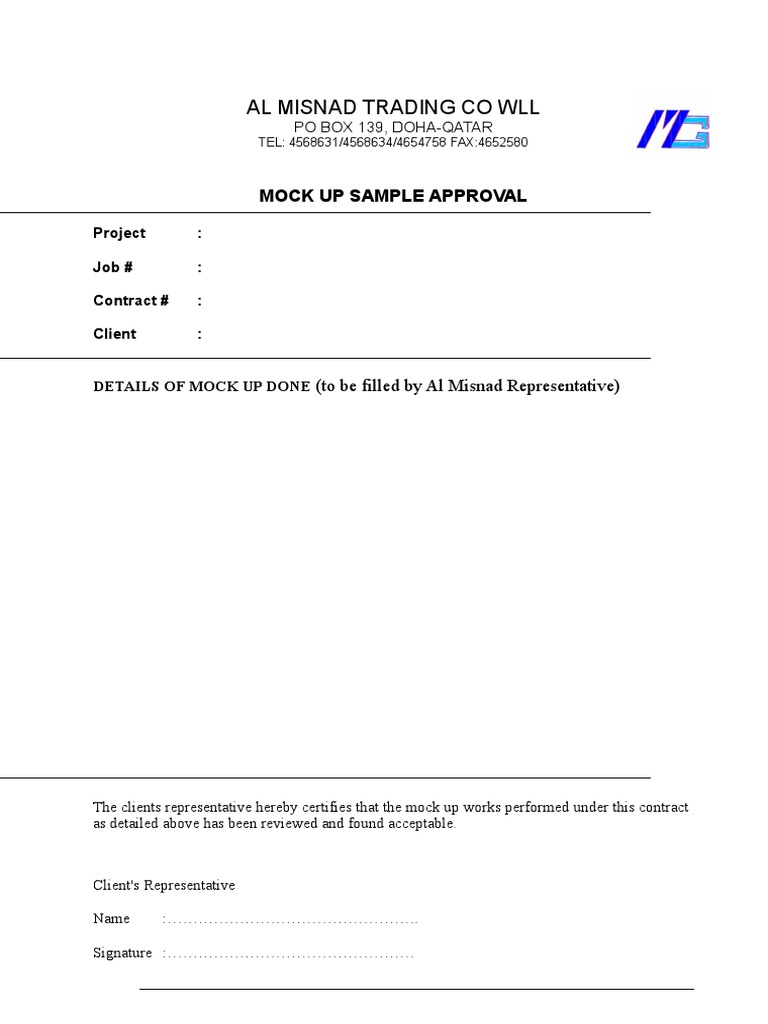 Al Misnad Trading Co WLL: Mock Up Sample Approval | PDF
