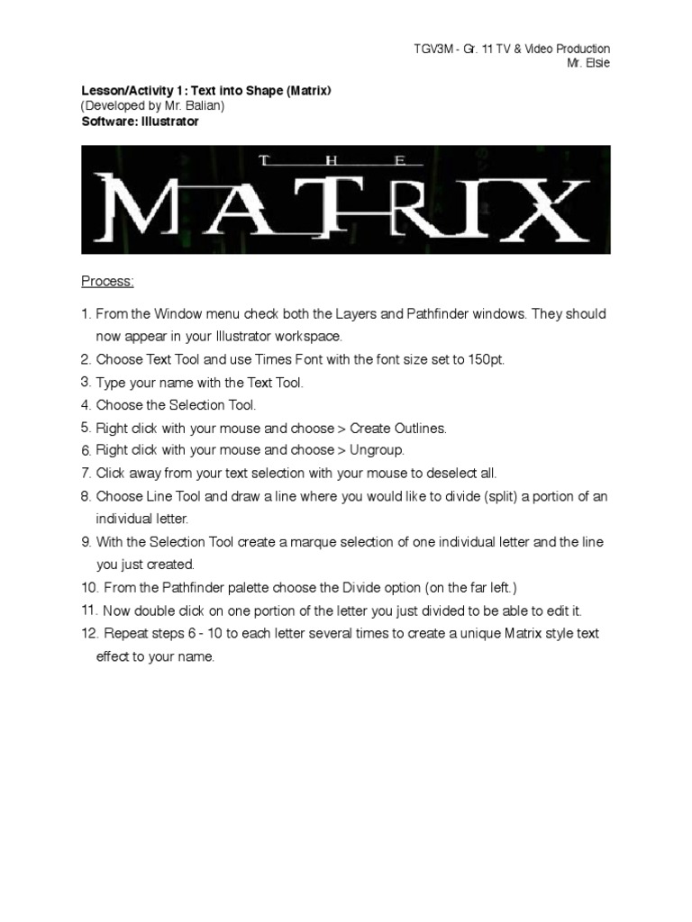 Matrix Name Activity Text Into Shapes Steps | PDF