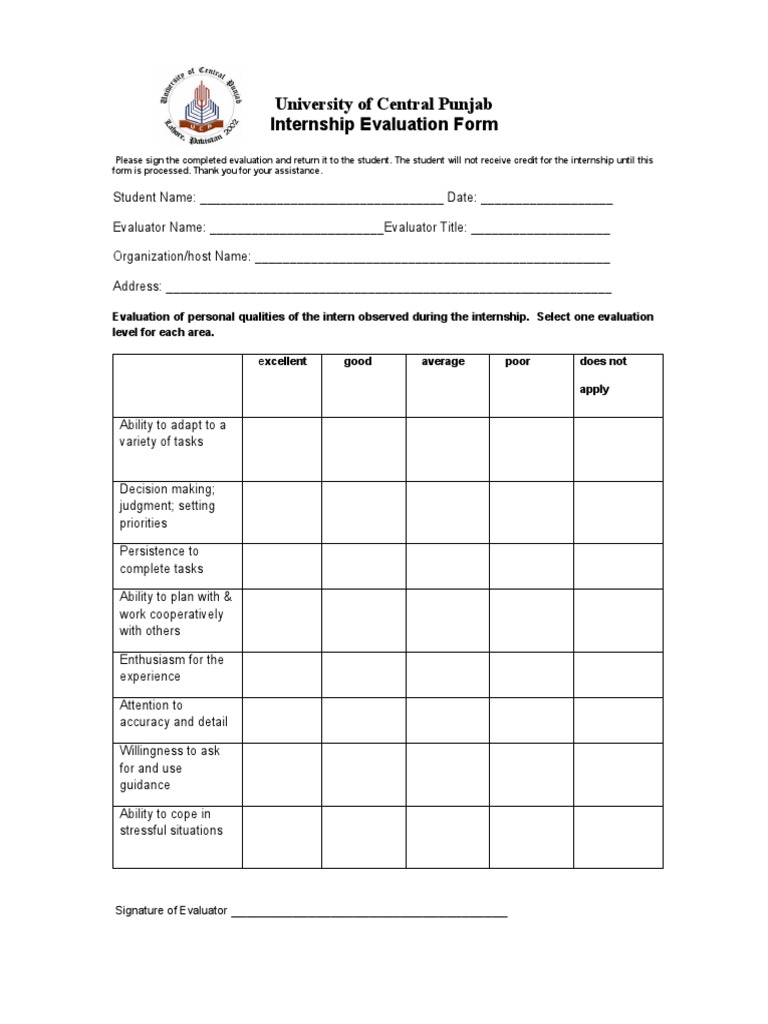 Internship Evaluation Form Final | PDF | Business | Self-Improvement