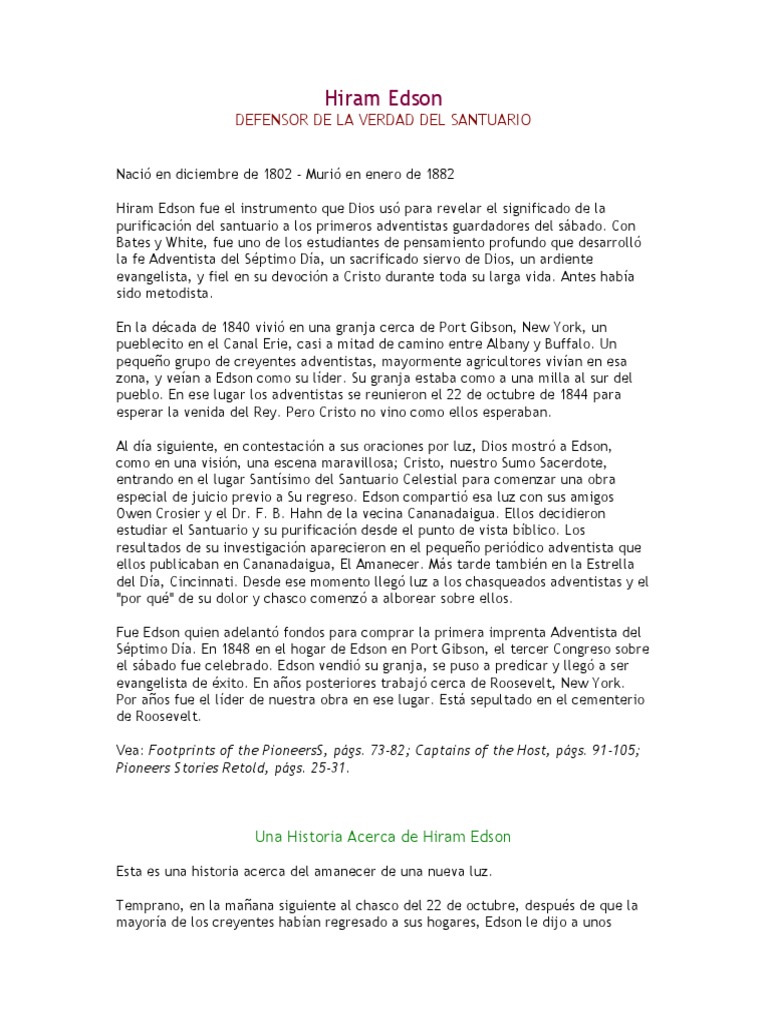 Hiram Edson | PDF | Bautistas | Religión y creencia
