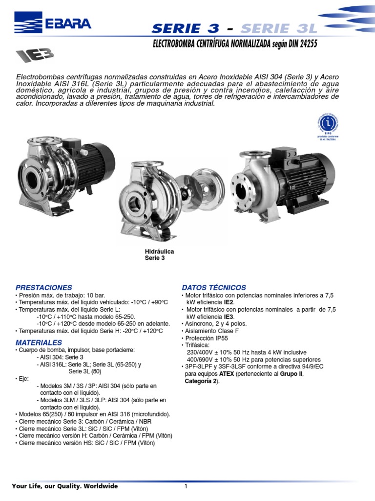 Ficha Tecnica - Ebara 3LM PDF | PDF | Acero | Mecánica de Medios Continuos