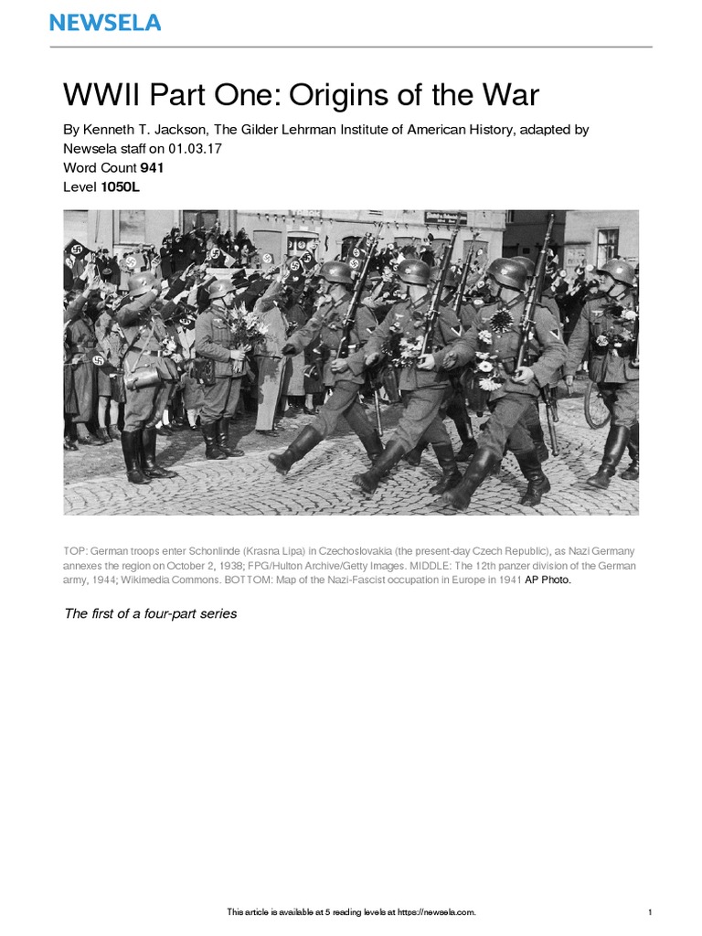 Wwii Origins Newsela | PDF | Nazi Germany | World War II