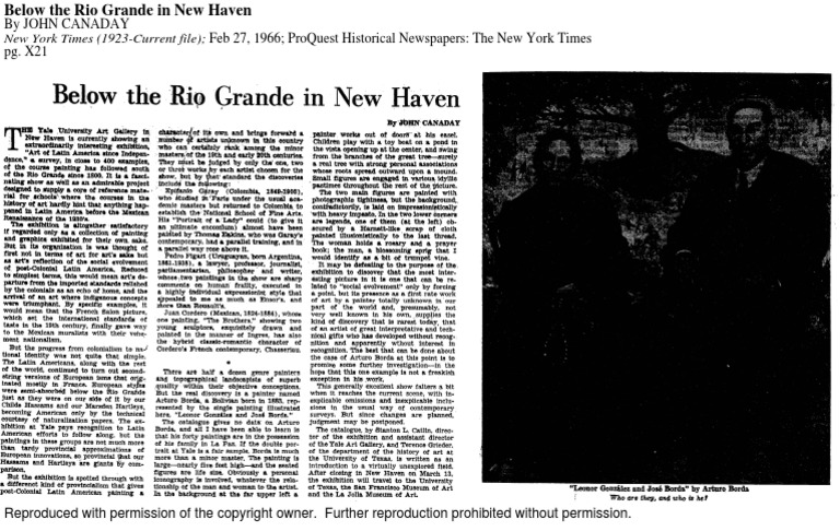 John Canaday - Below The Rio Grande in New Haven (New York Times, Feb ...