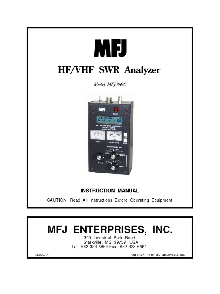 MFJ-259C Manual Ver5 PDF | PDF | Antenna (Radio) | Coaxial Cable