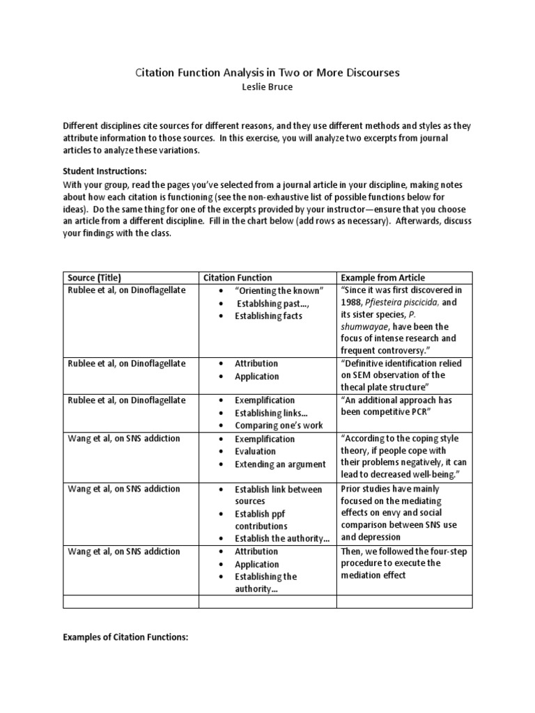 Rhetorical Functions of Citations Exercise 1 | PDF | Citation | Social ...