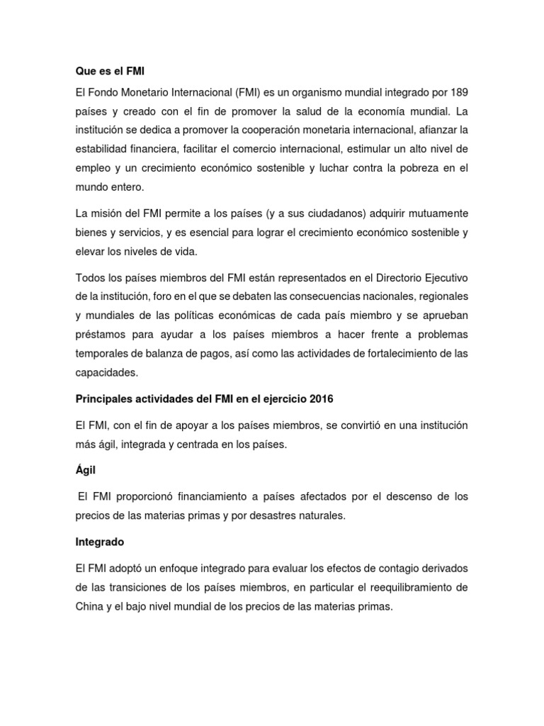 Que Es El FMI | PDF | Fondo Monetario Internacional | Economias