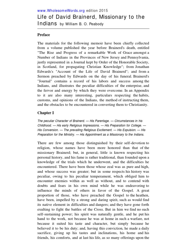 Life of David Brainerd, Missionary To The Indians PDF | PDF ...