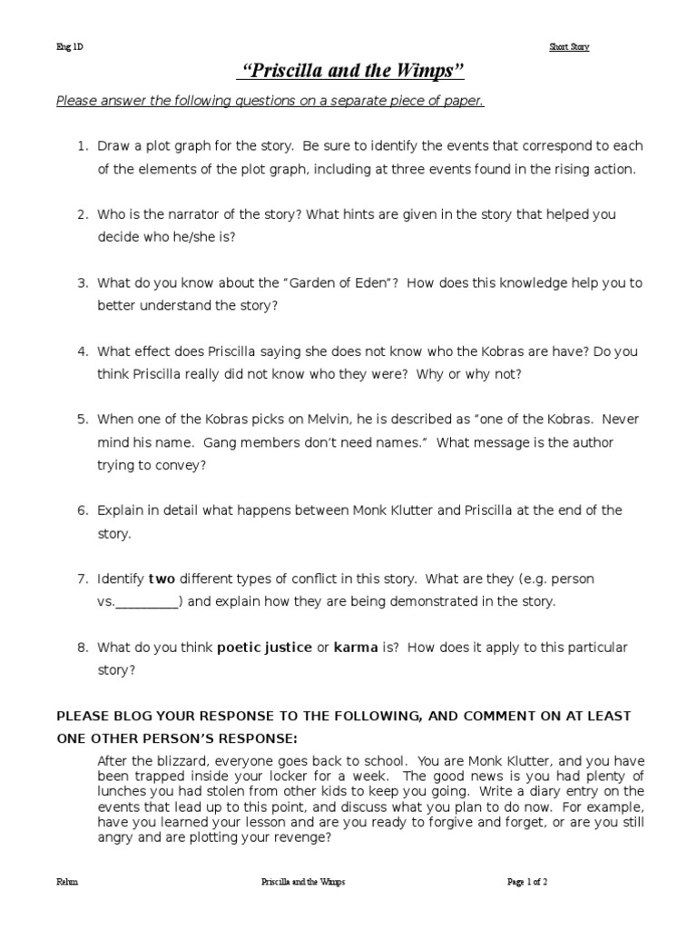 21 1d Ss Priscilla and The Wimps Questions-4 | PDF